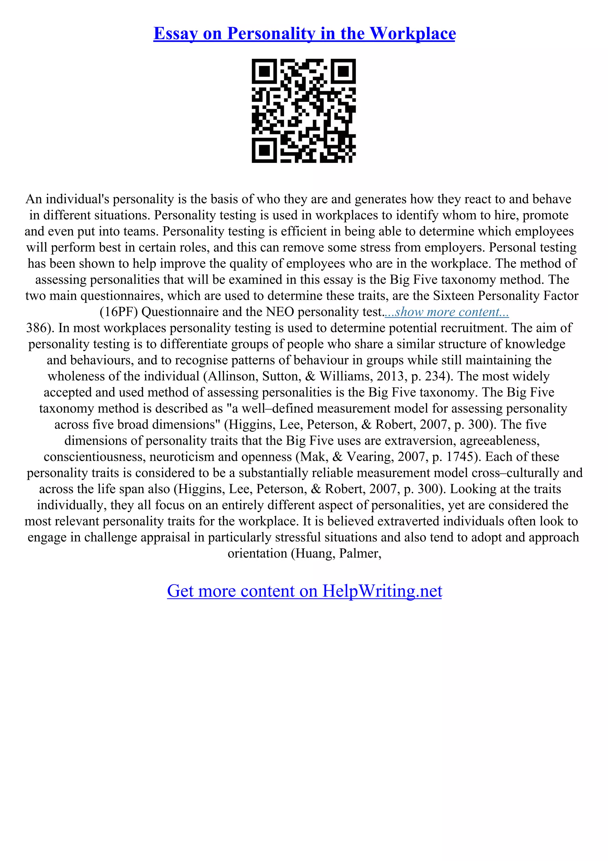 Essay On Personality Traits | PDF
