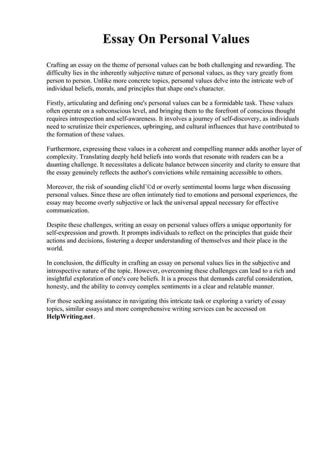 Essay On Personal Values. Gannon University | PDF