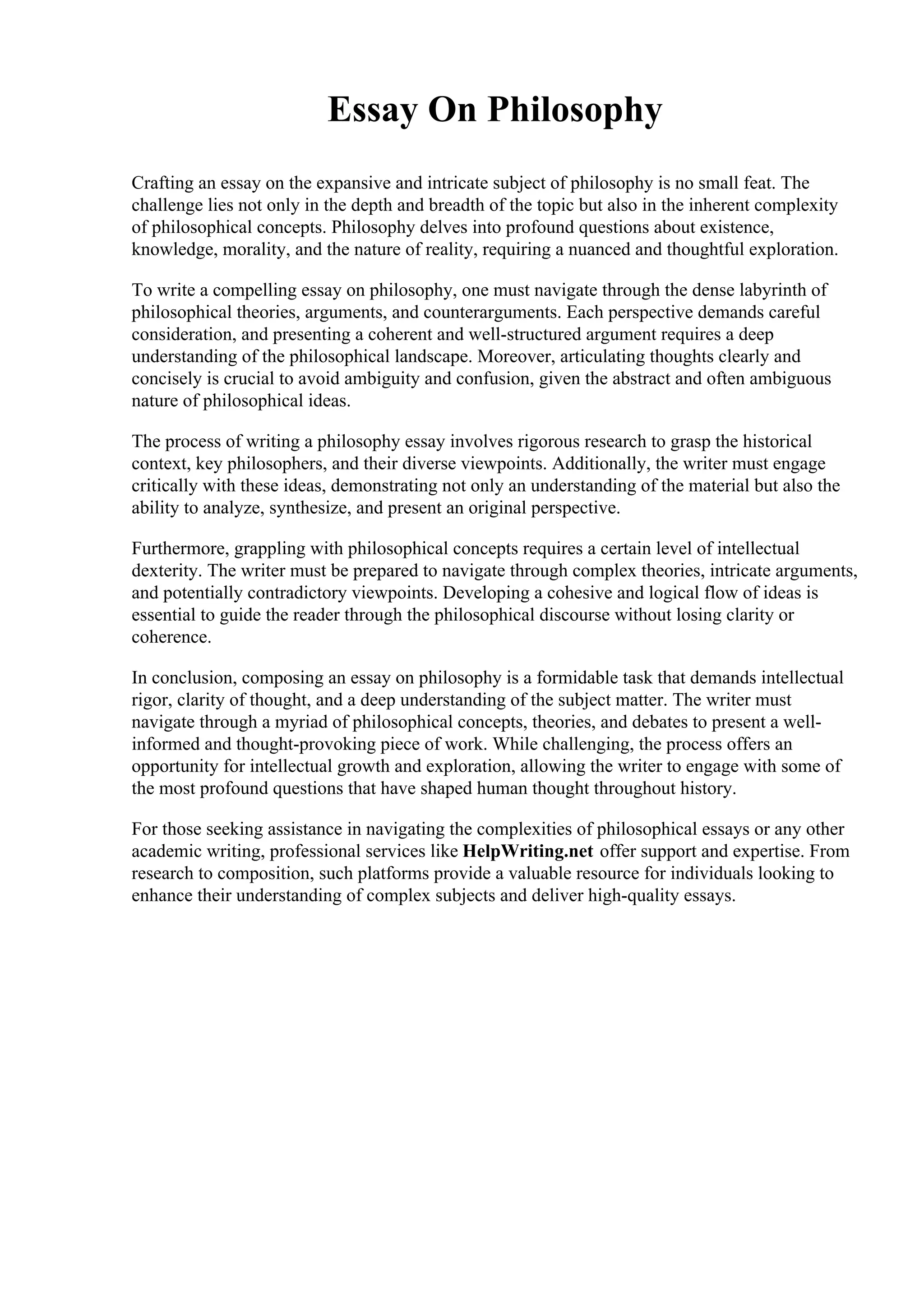 Essay On Philosophy. St. John's College of Nursing | PDF