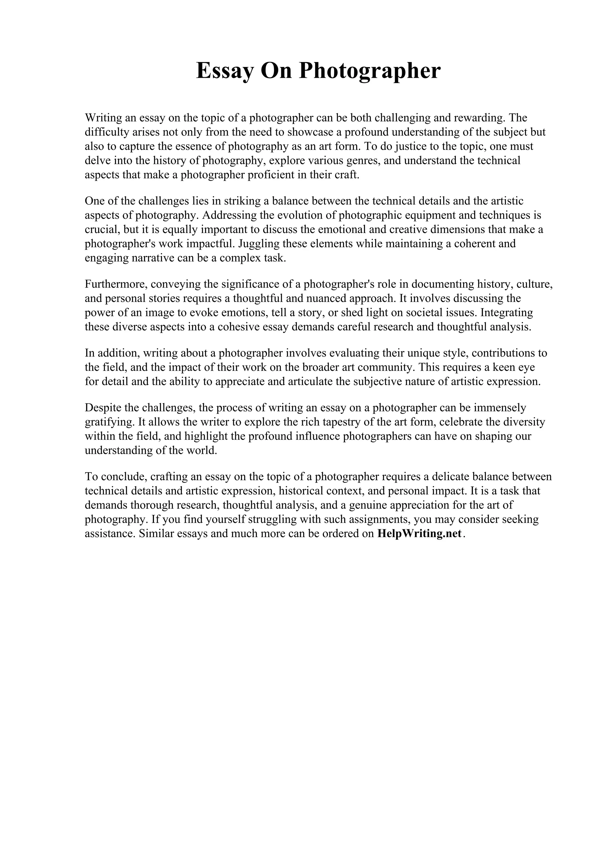 Essay On Photographer.pdf | Photography | Arts and Crafts