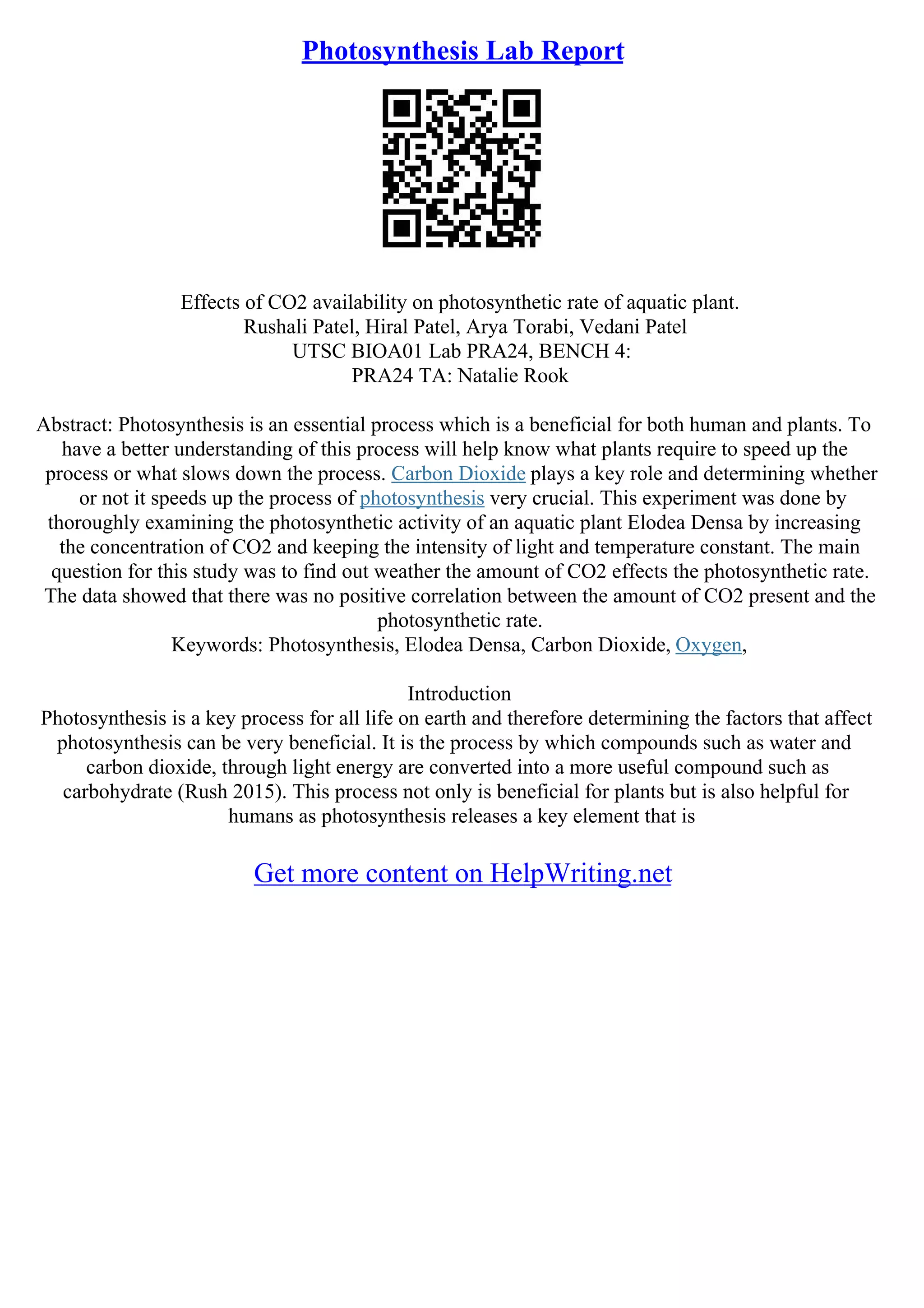 Essay On Photosynthesis | PDF
