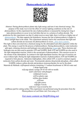 Essay On Photosynthesis | PDF