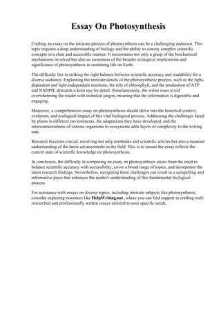 Essay On Photosynthesis | PDF