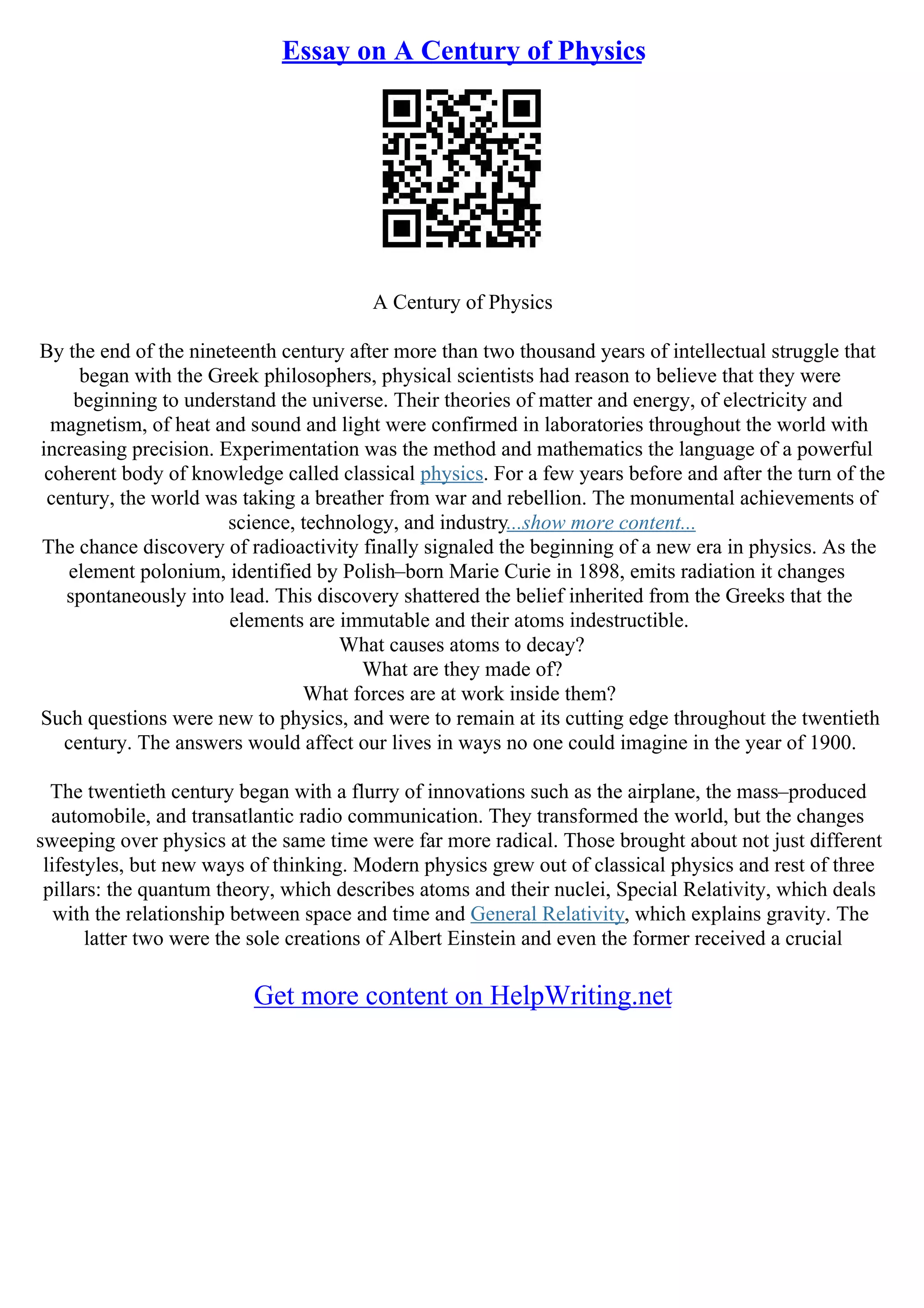 Essay On Physics | PDF