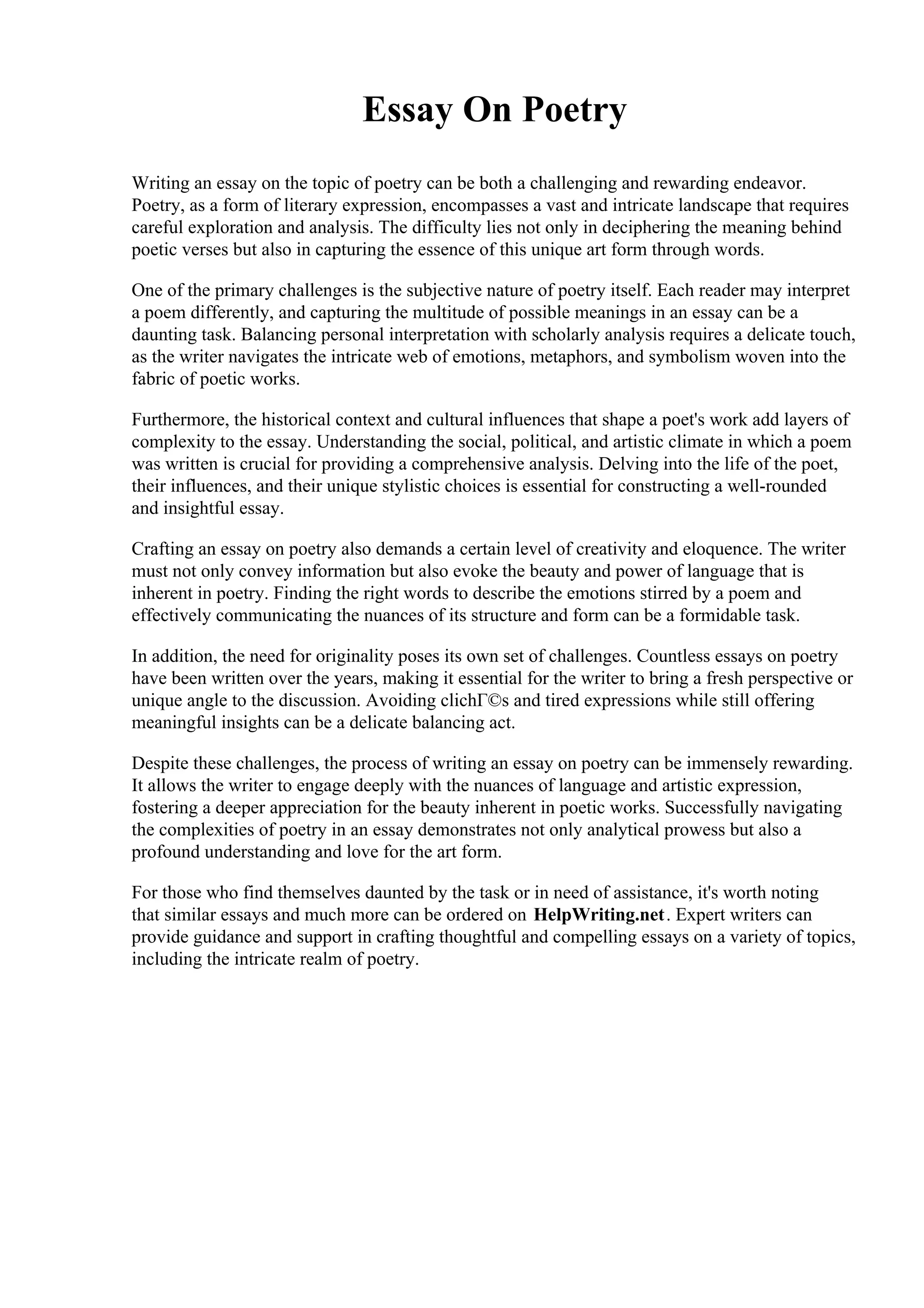 Essay On Poetry. Oklahoma Wesleyan University | PDF