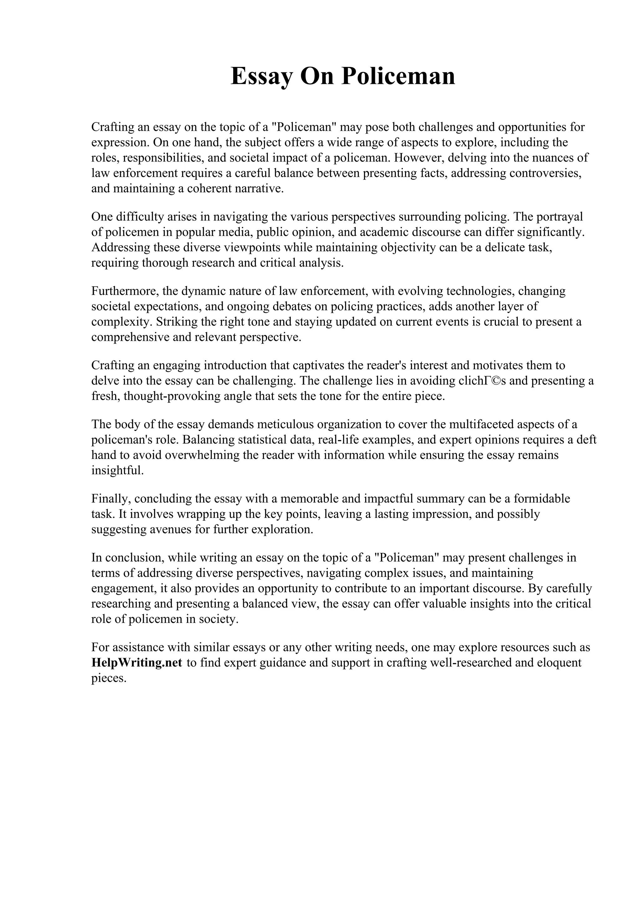 Essay On Policeman. Union University of California | PDF