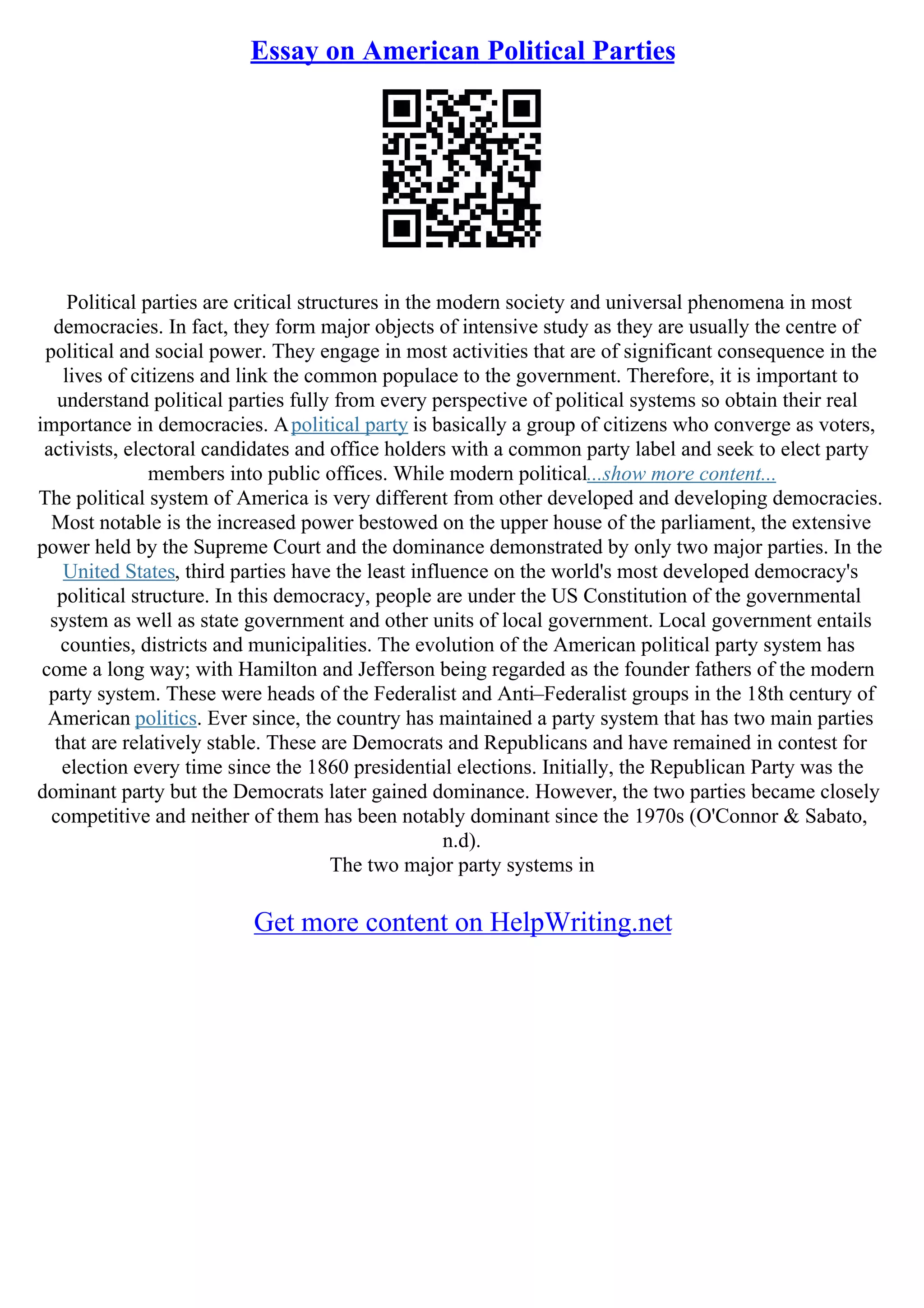 Essay On Political Parties | PDF