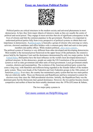Essay On Political Parties | PDF