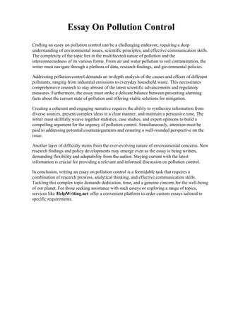 Essay On Pollution Control. Cuesta College | PDF