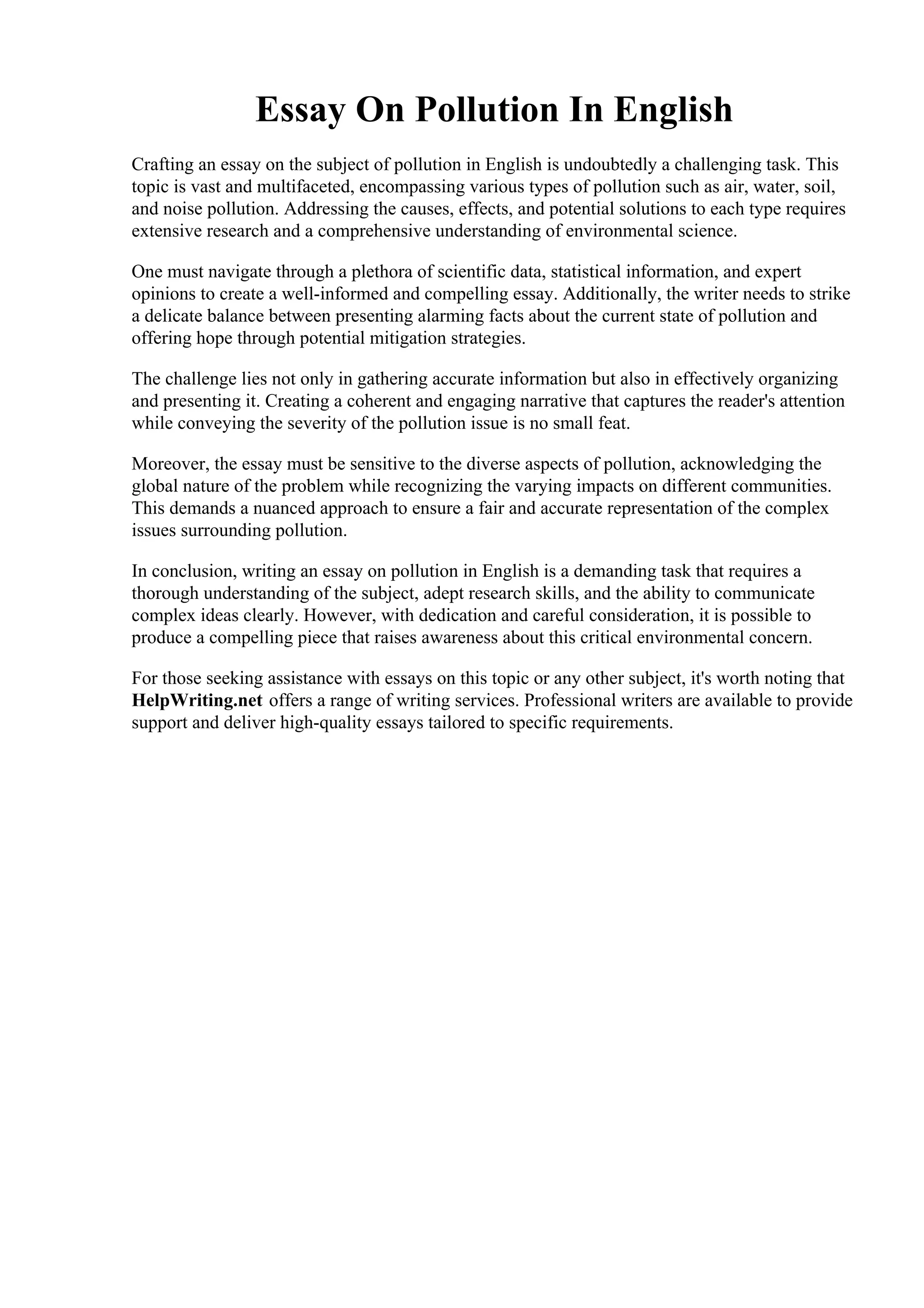 Essay On Pollution In English | PDF