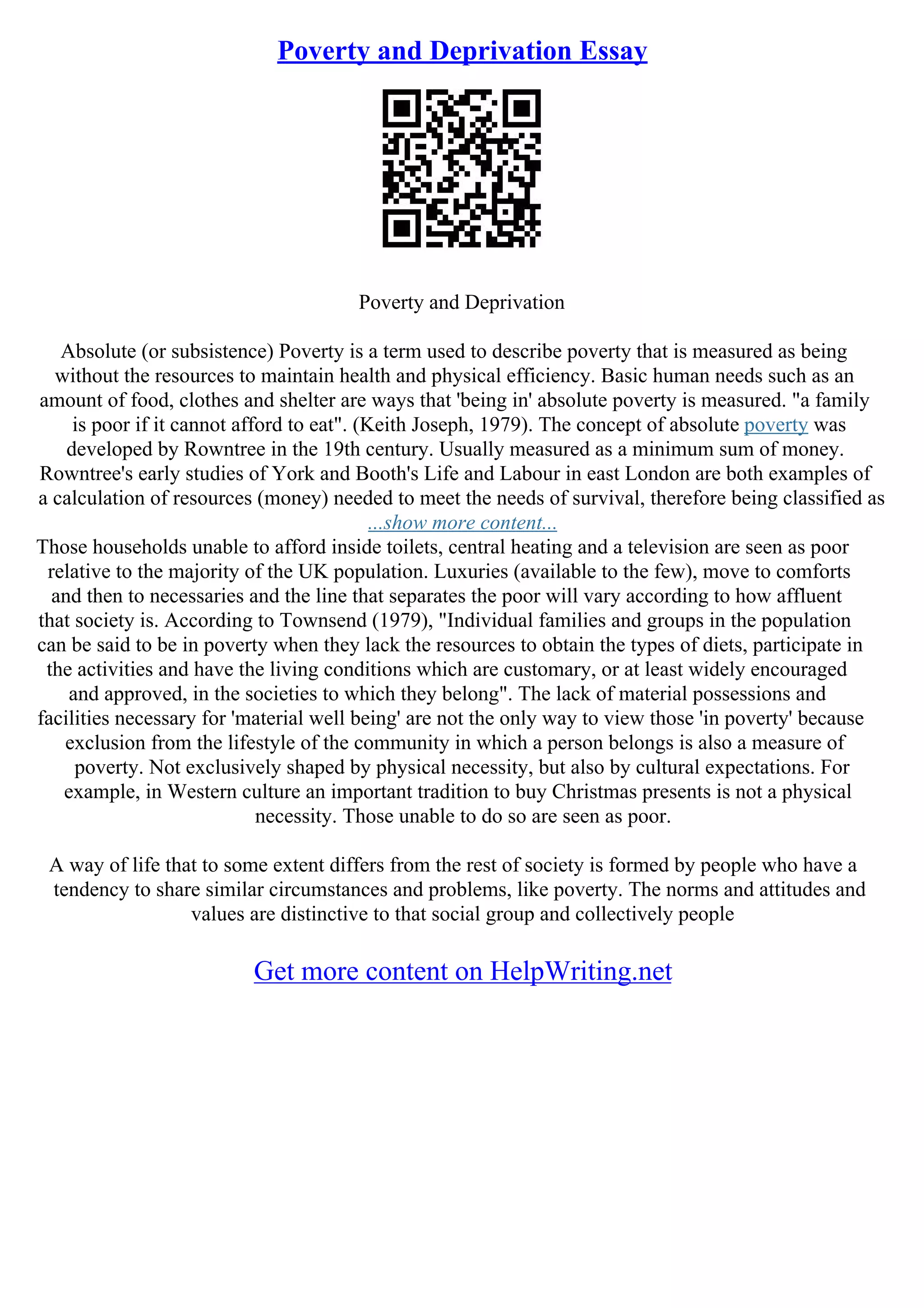 Essay On Poor People | PDF