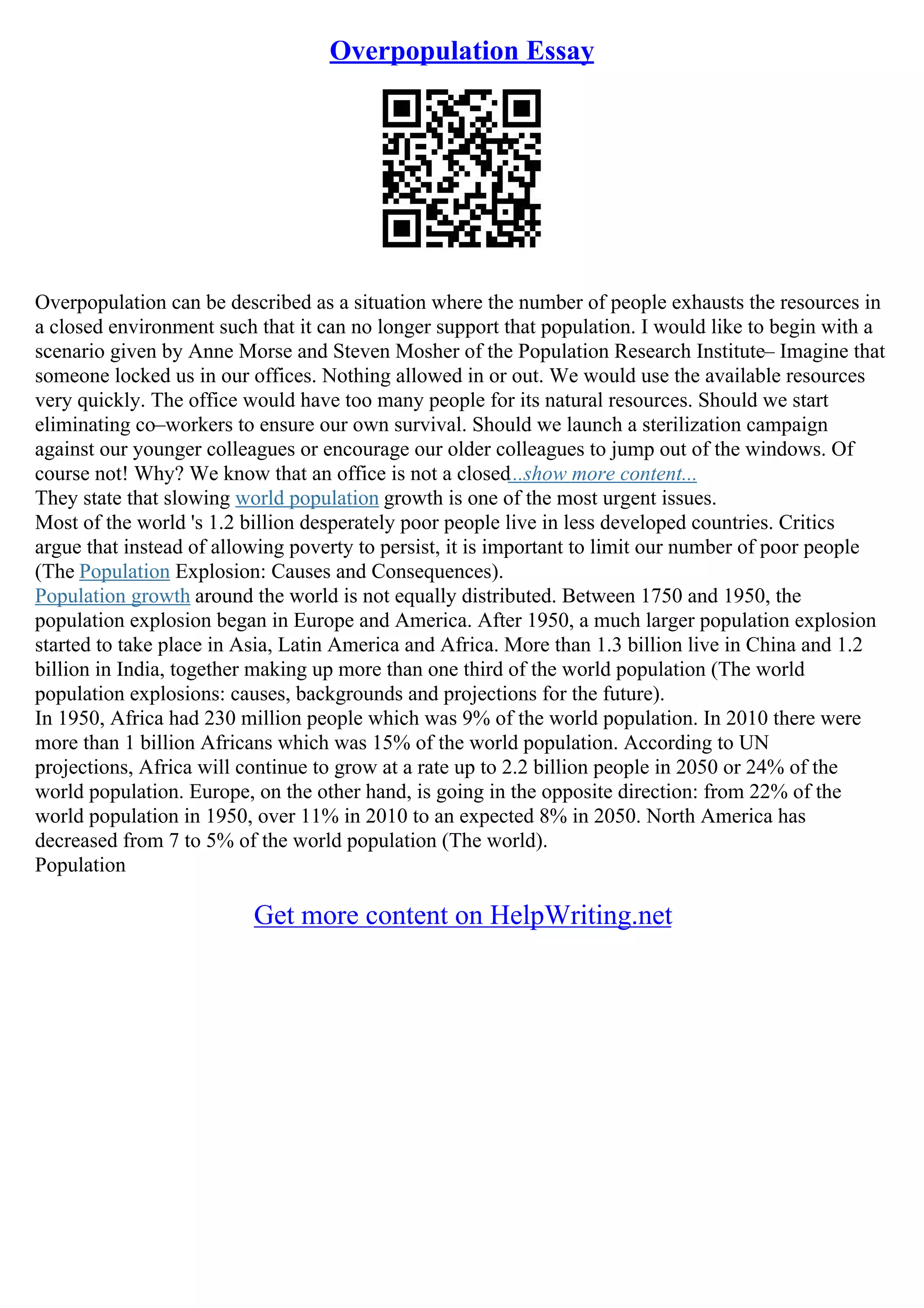 Essay On Population Explosion Wiki | PDF