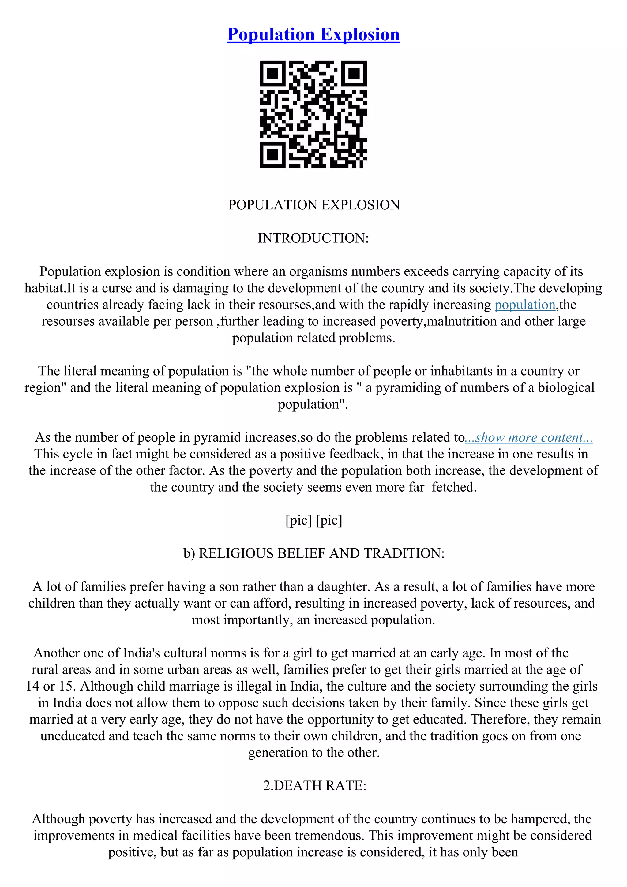 Essay On Population Explosion Wiki | PDF