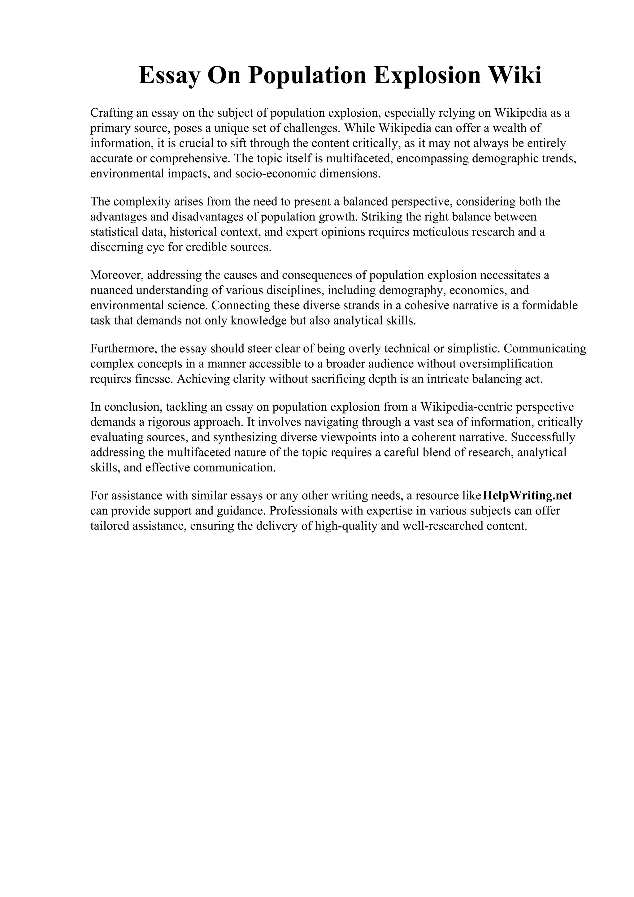 Essay On Population Explosion Wiki. Population Explosion Essay For ...