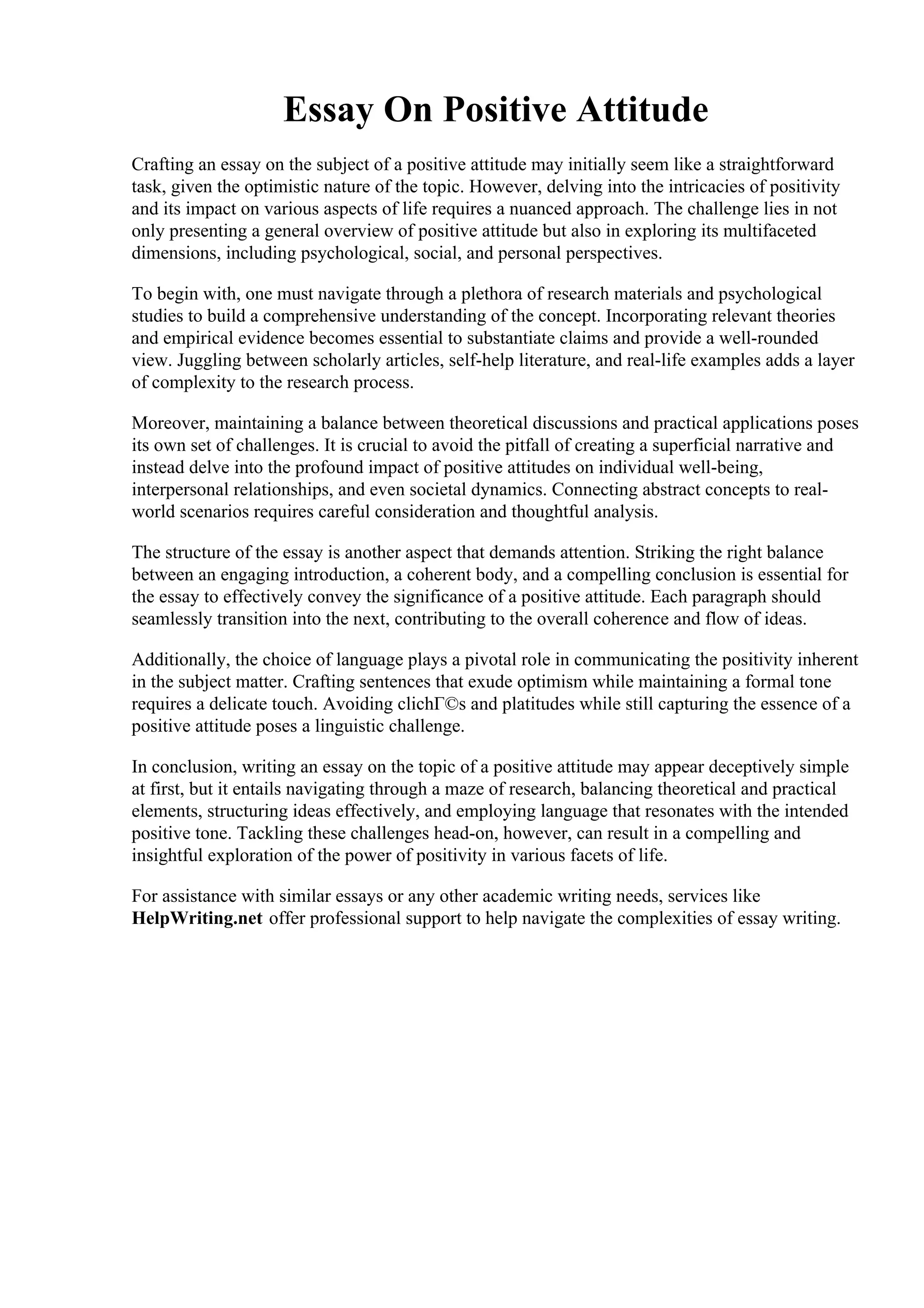 Essay On Positive Attitude. Positive Lifestyle and Positive Attitude ...