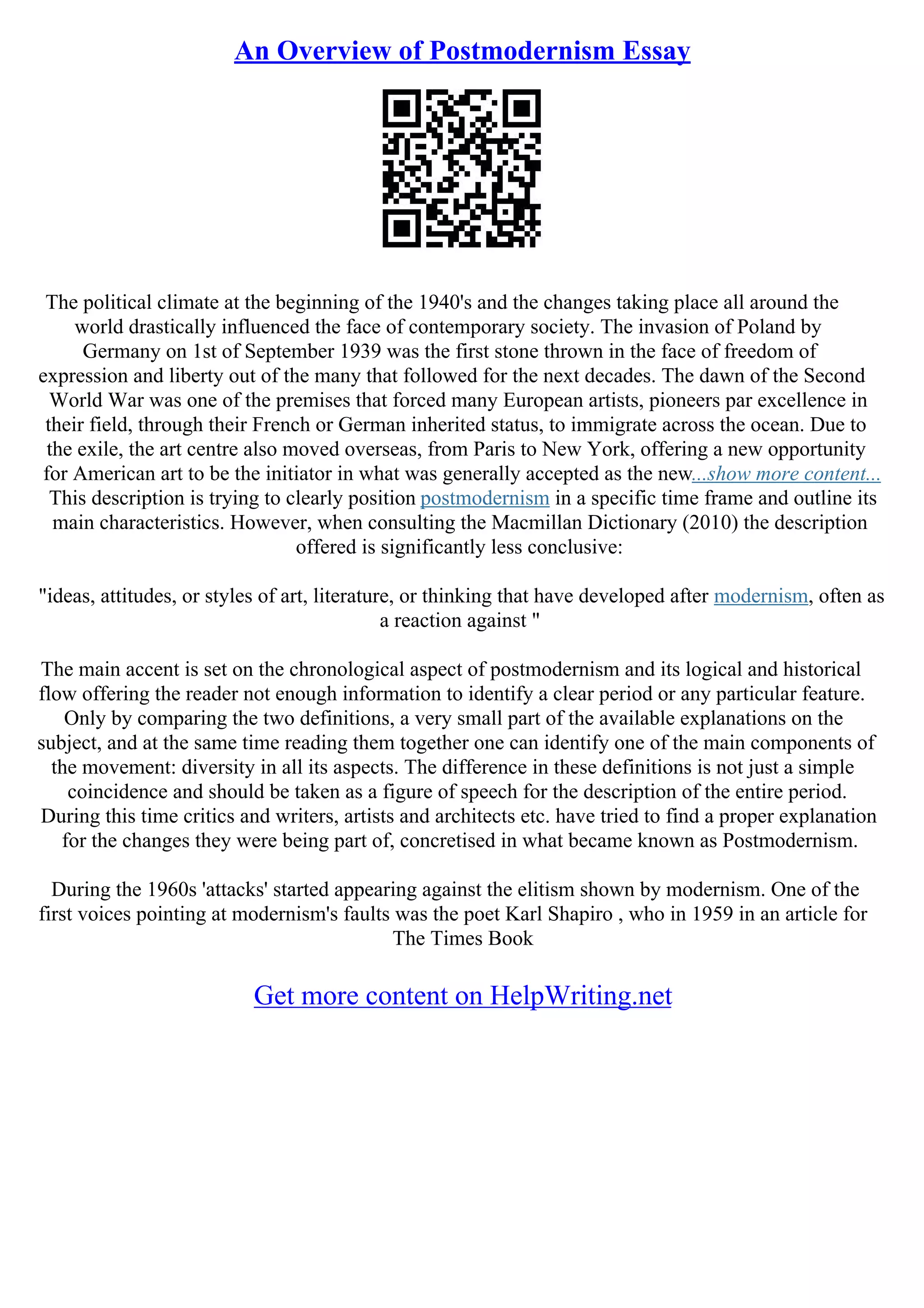 Essay On Postmodernism | PDF
