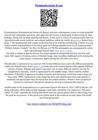 Essay On Postmodernism | PDF