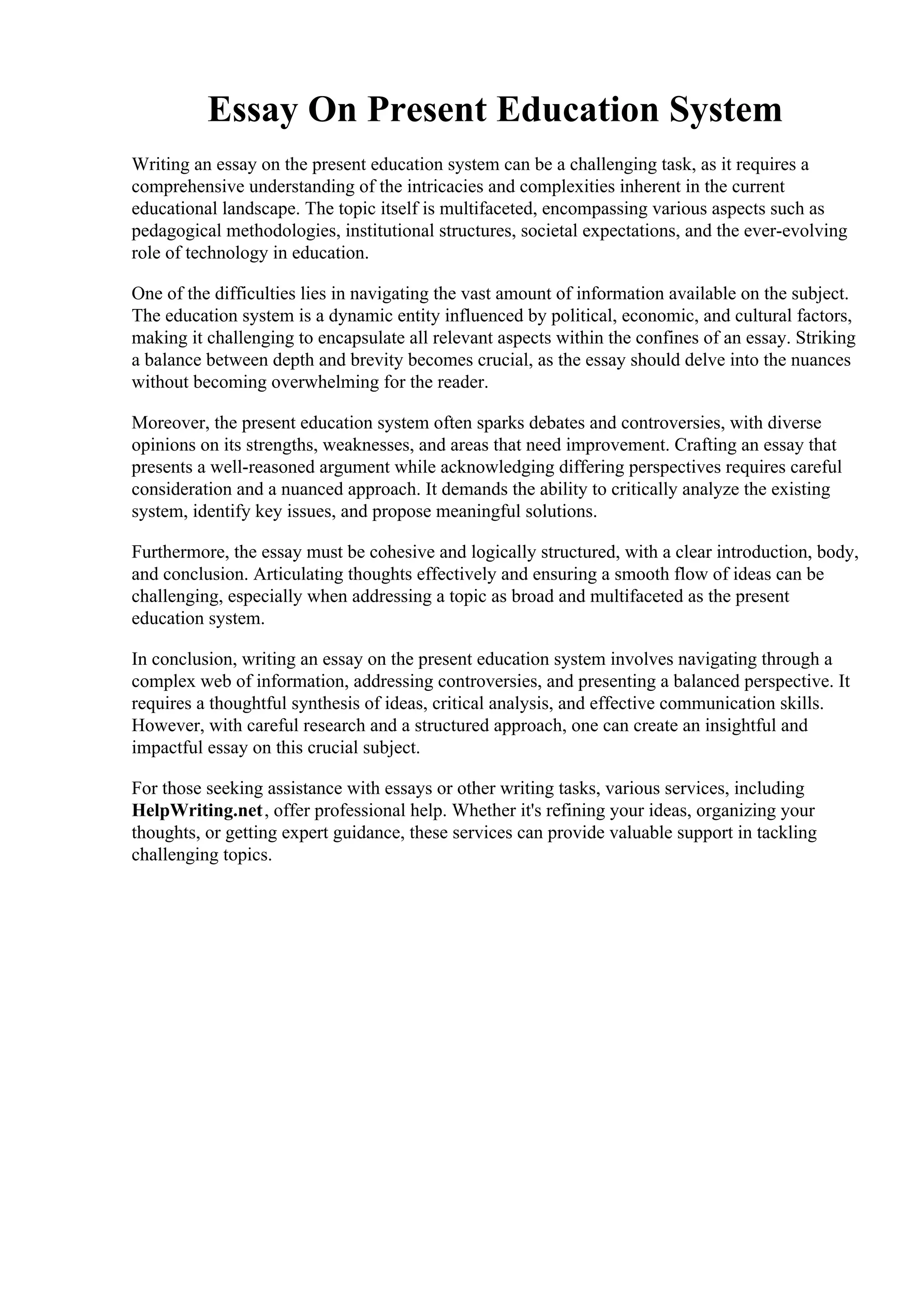 Essay On Present Education System | PDF