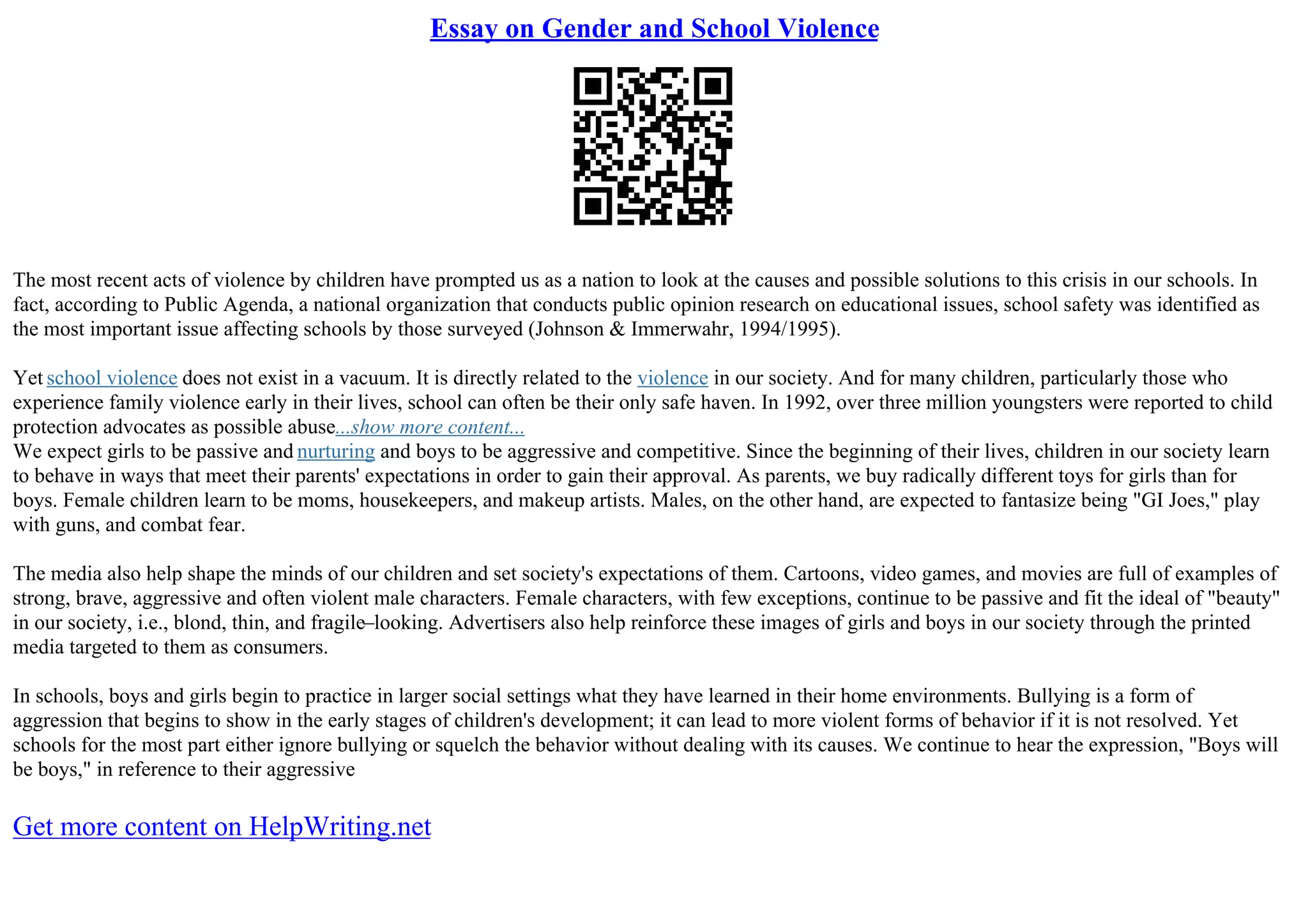 Essay On Preventing School Violence | PDF