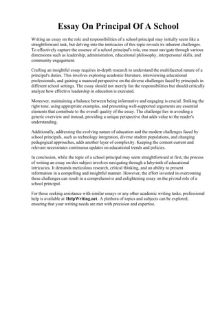 Essay On Principal Of A School. Easy and Outstanding Essay on If were ...