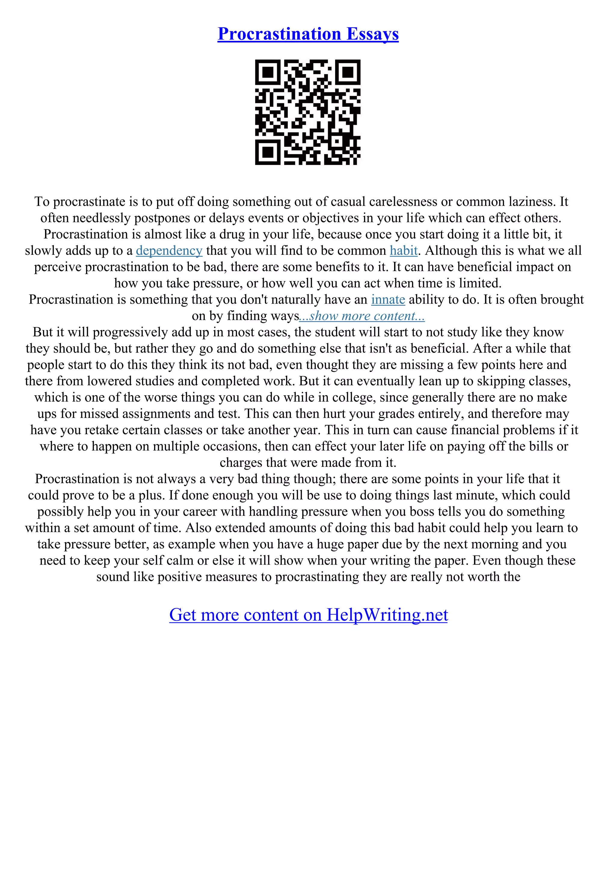 Essay On Procrastination | PDF