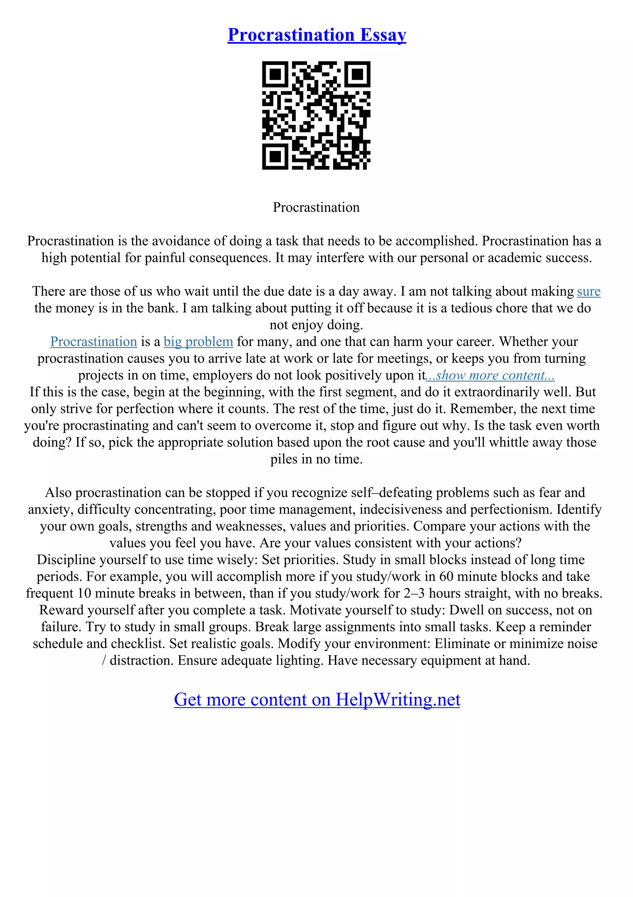 Essay On Procrastination | PDF