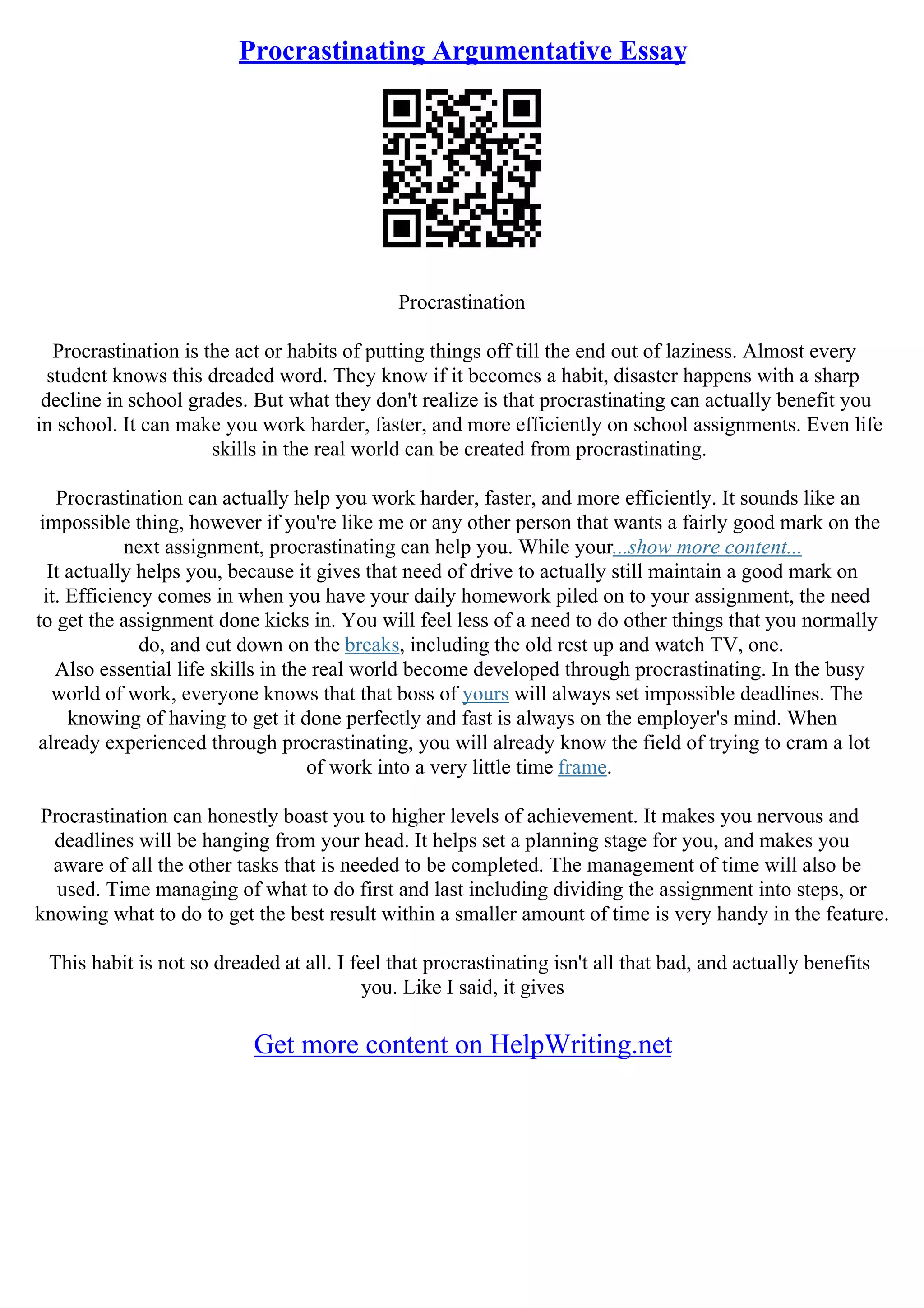 Essay On Procrastination | PDF