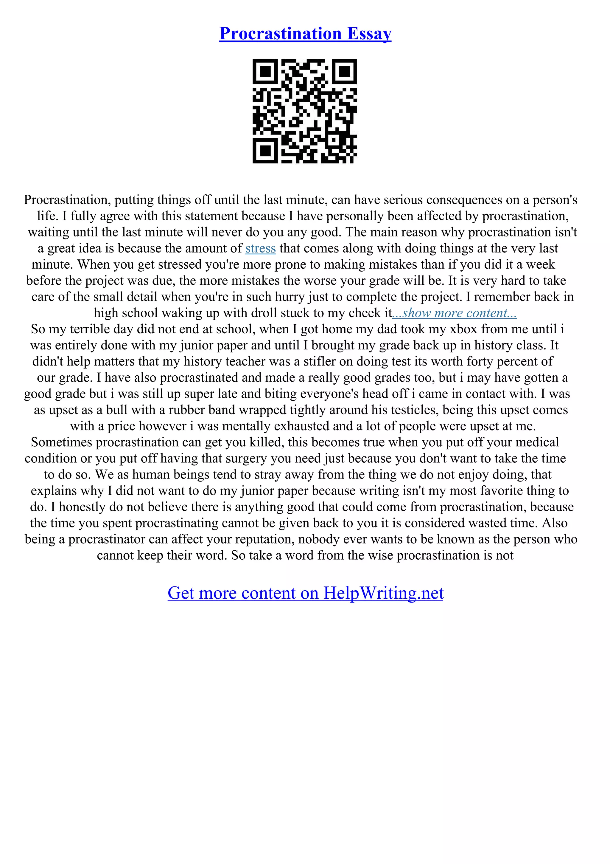 Essay On Procrastination | PDF