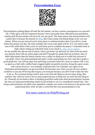 Essay On Procrastination | PDF