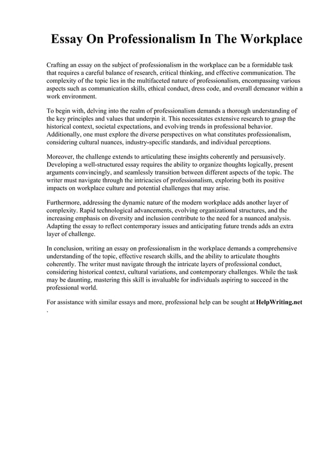 Essay On Professionalism In The Workplace | PDF