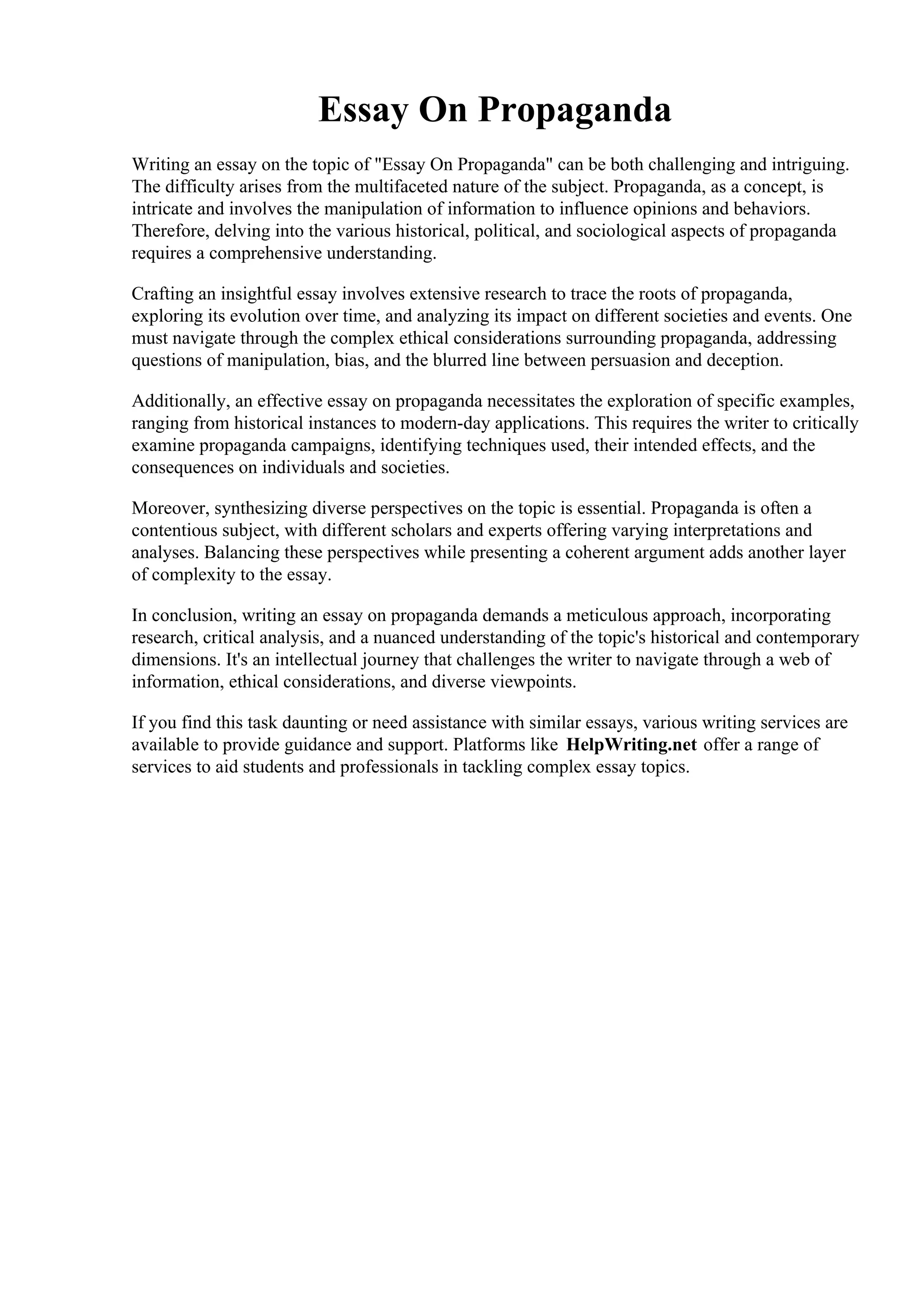 Essay On Propaganda. Why was propaganda used in world war one in order ...