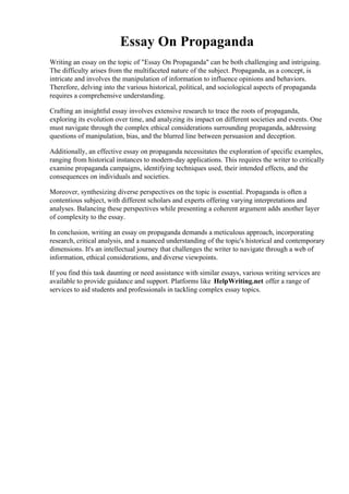 Essay On Propaganda. Why was propaganda used in world war one in order ...