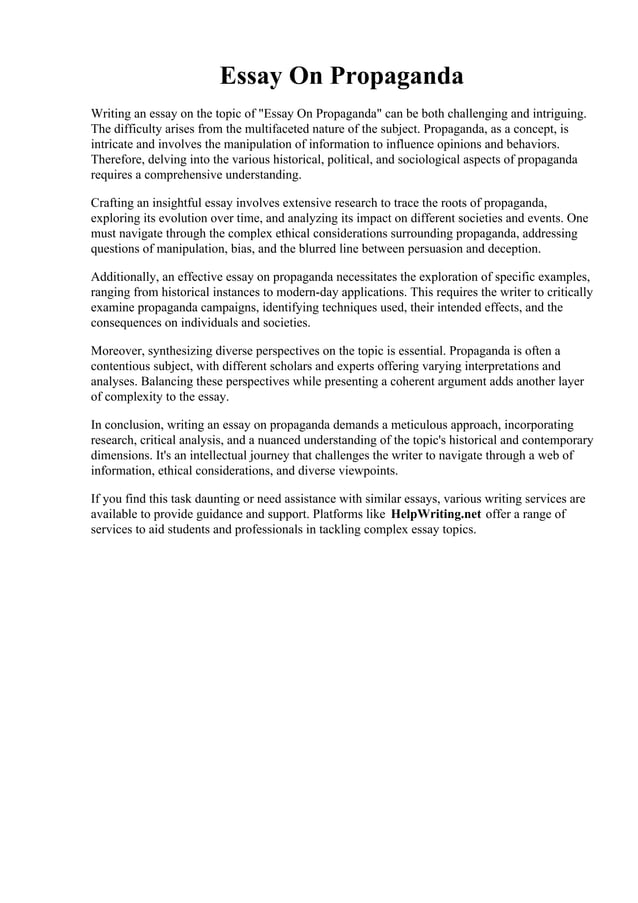 Essay On Propaganda. Why was propaganda used in world war one in order ...