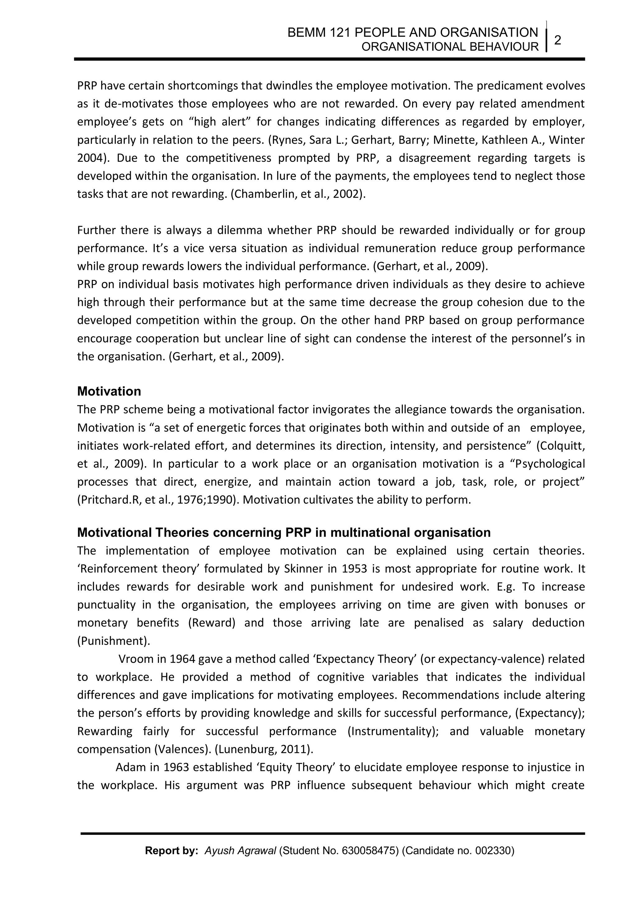 PRP for increasing employee motivation- Ayush | PDF