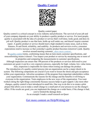 Essay On Quality | PDF