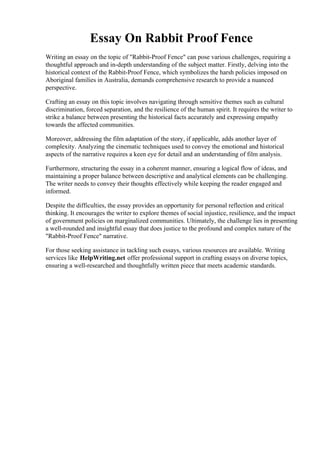 Essay On Rabbit Proof Fence | PDF