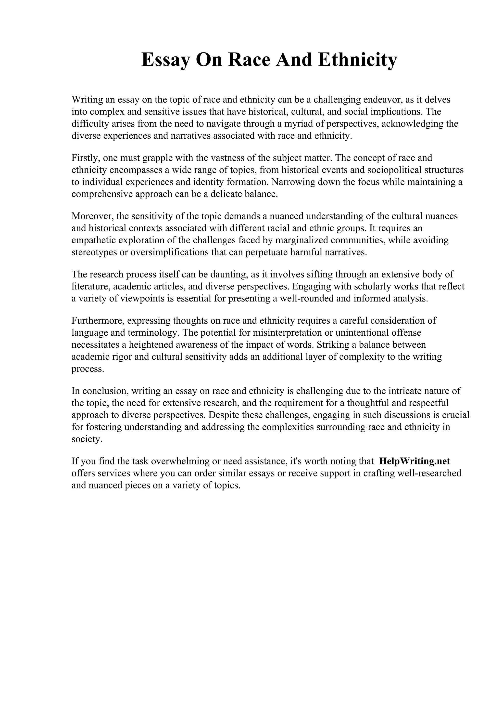 Essay On Race And Ethnicity. Central Christian College of Kansas | PDF