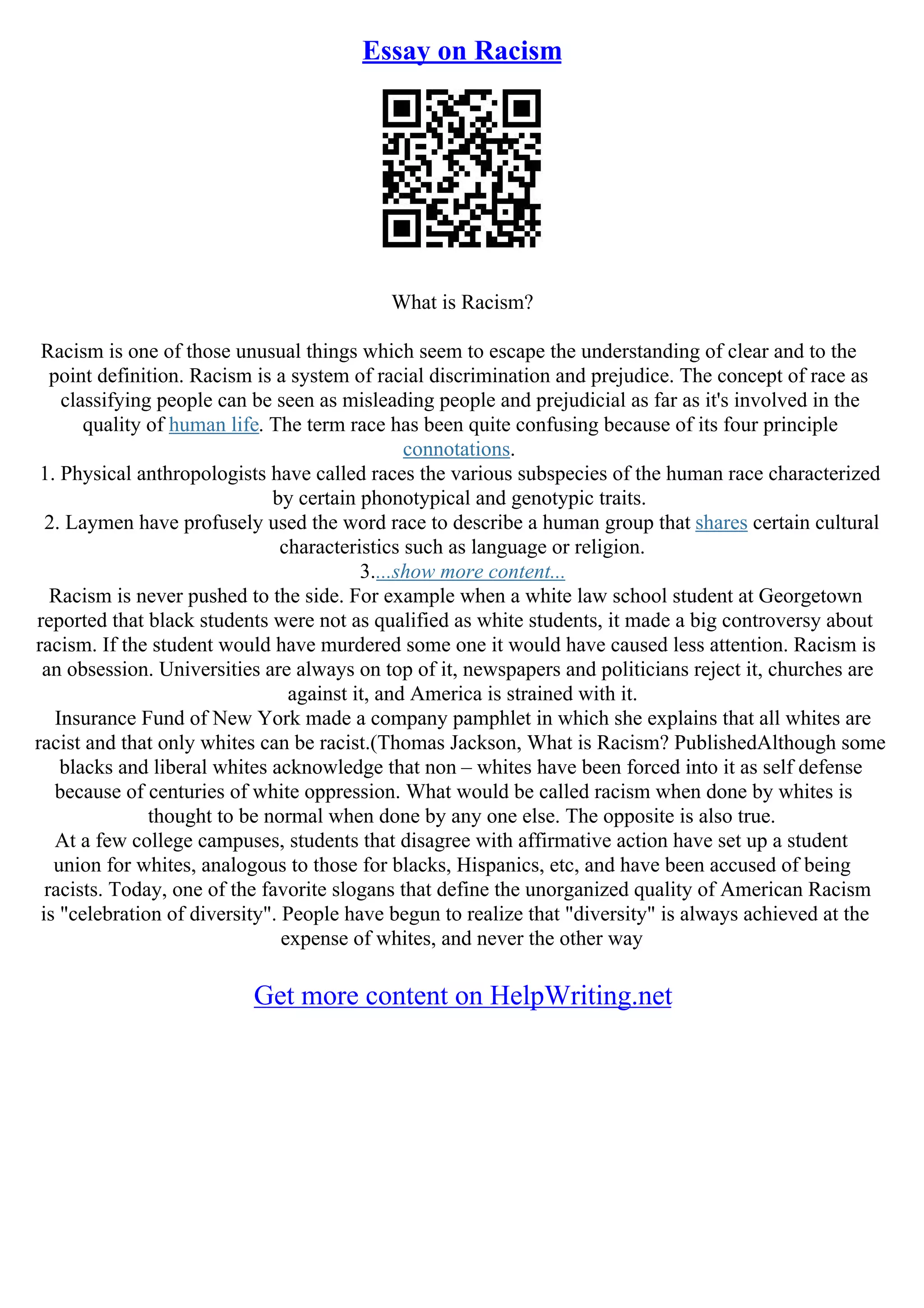 Essay On Racism | PDF