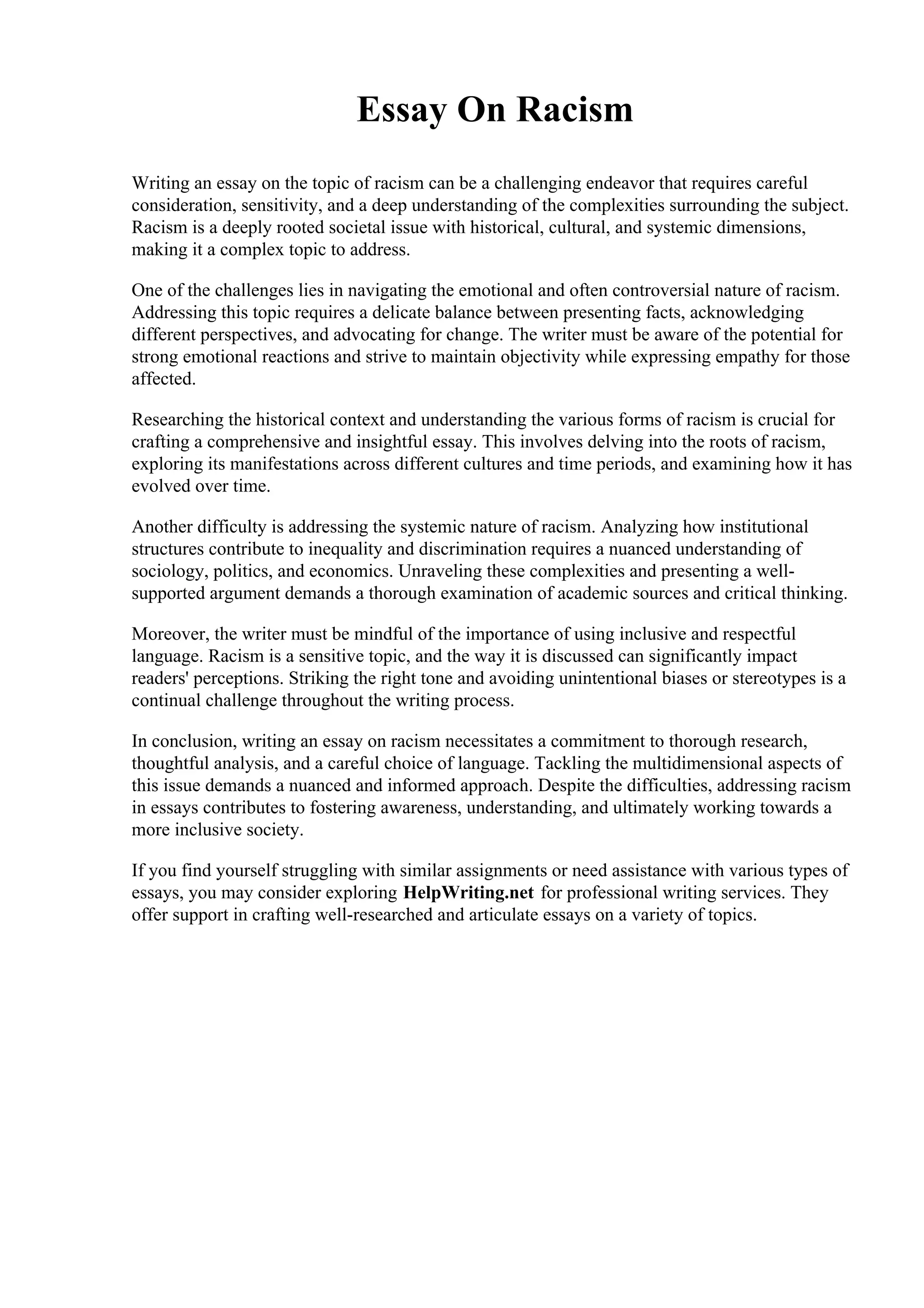 Essay On Racism. Birmingham-Southern College | PDF