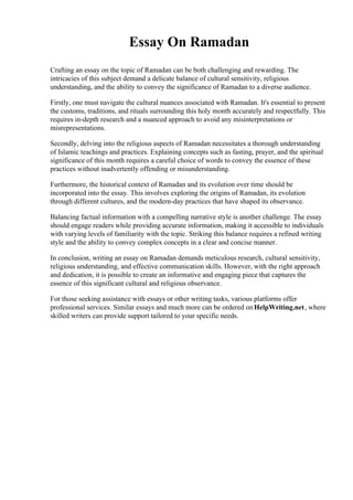 Essay On Ramadan. Baptist Bible College and Seminary | PDF