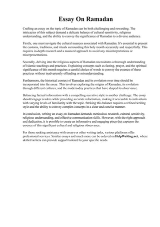 Essay On Ramadan. Essay on ramadan for kids. Ramadan. 2019-02-15 | PDF
