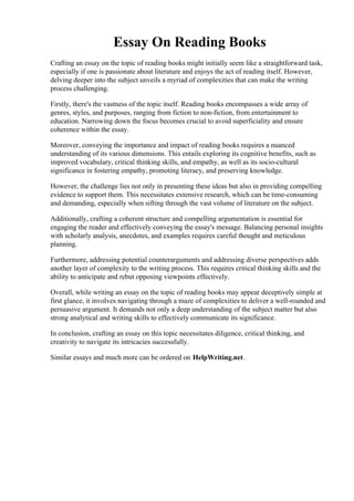 Essay On Reading Books. Write a short essay on Importance of Reading ...