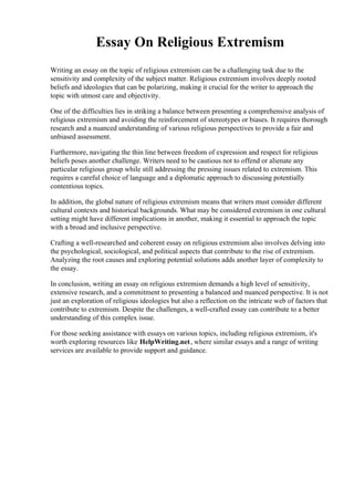 Essay On Religious Extremism. University of Pikeville | PDF