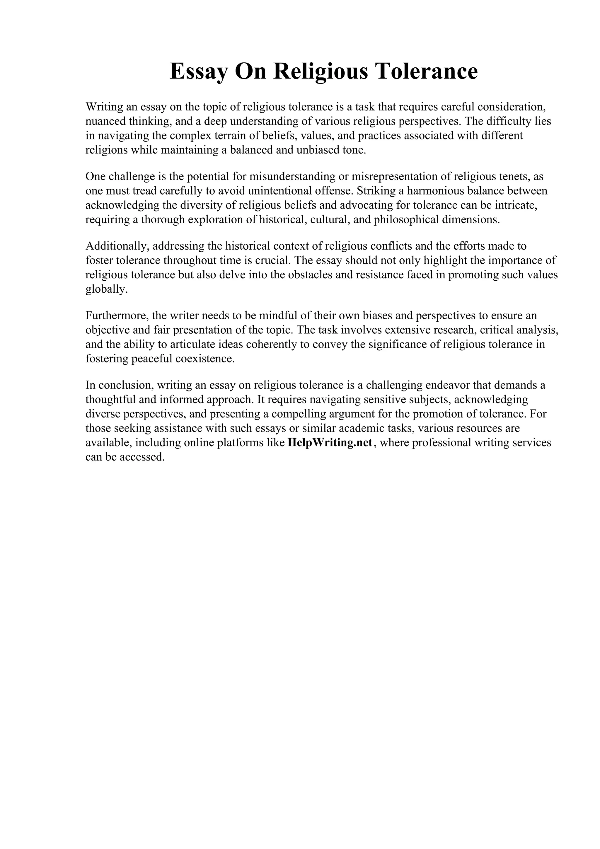 Essay On Religious Tolerance. Religious Tolerance Teaching Resources | PDF