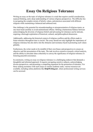 Essay On Religious Tolerance. Religious Tolerance Teaching Resources | PDF