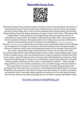 Essay On Renewable Energy | PDF | Power and Energy Industry | Industries