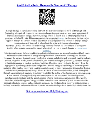 Essay On Renewable Energy | PDF | Power and Energy Industry | Industries