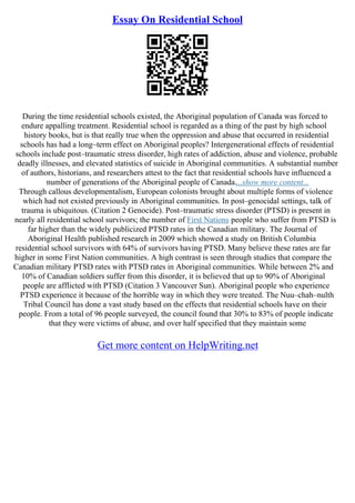 Essay On Residential Schools | PDF | Education