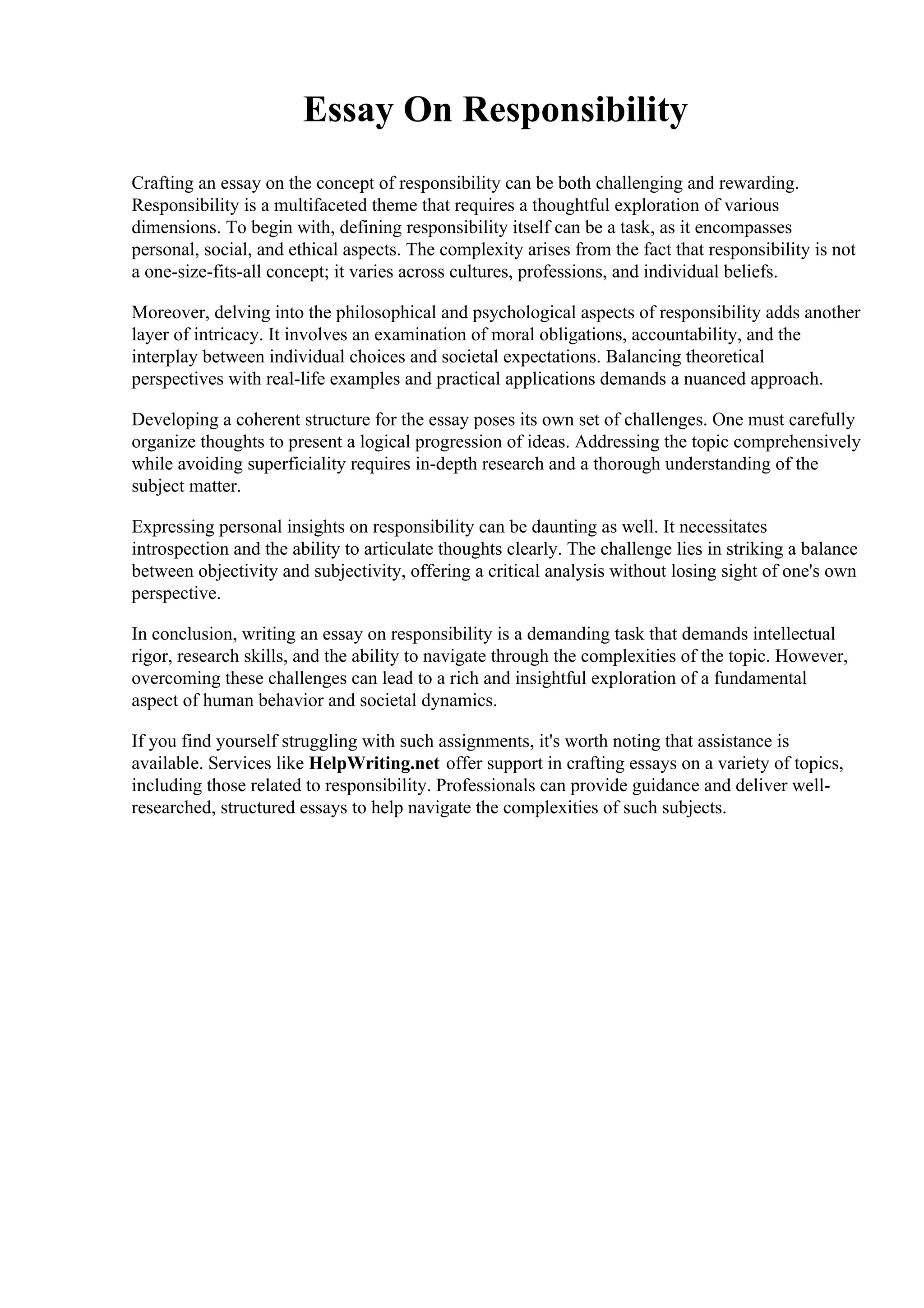 Essay On Responsibility. American Career College | PDF