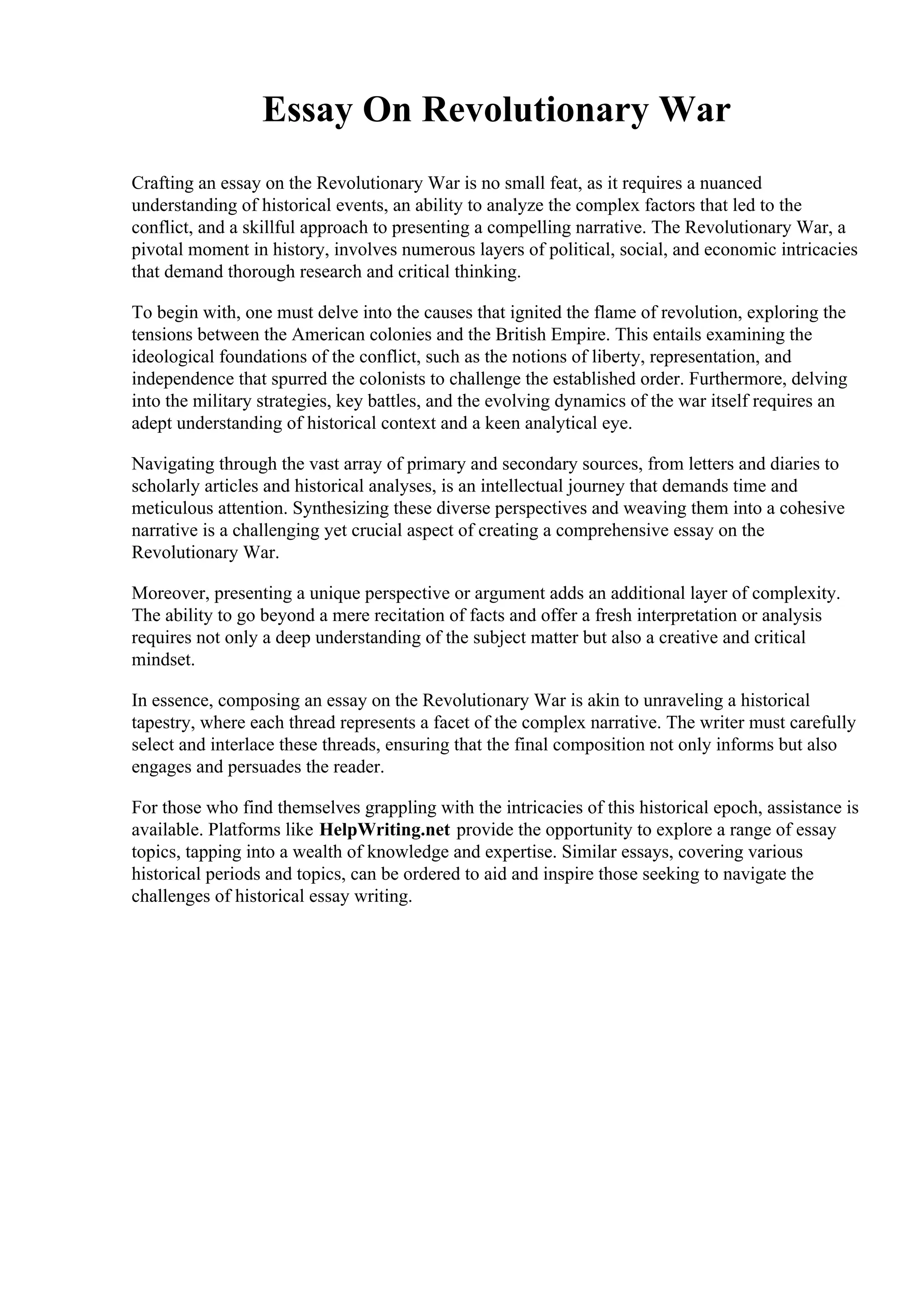 Essay On Revolutionary War. Thomas Aquinas College | PDF